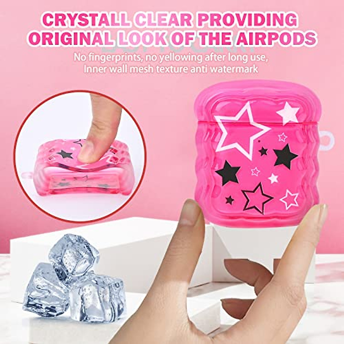 Mainrenka Cute Kawaii AirPod 2nd 1st Generation Case Pink Stars Aesthetic Design Compatible with Airpod Gen 2 & 1 Case for Girls and Women