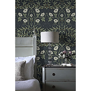 NextWall Stenciled Floral Peel and Stick Wallpaper (Navy & Sage)