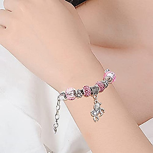 Girls Unicorn Musical Jewelry Box with Unicorn Charm Bracelet, Glitter Star and Rainbow Design, Unicorn Gifts for Girls Ages 3+