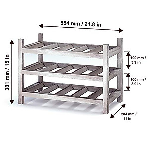INTERBUILD Solid Hardwood Wine Rack Storage Shelf 3-Tier Stackable Freestanding Wine Bottle Holder 15 Bottles, Dusk Gray
