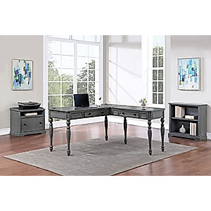 OSP Home Furnishings Country Meadows L-Shape Desk with 2 Full Drawers and Power Hub, Plantation Grey