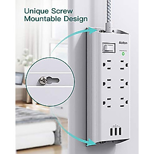 Addtam Power Strip Surge Protector 6 Outlets and 3 USB Ports 5Ft Long Extension Cord, Flat Plug Overload Surge Protection Outlet Strip, Wall Mount for Home, Office and Dorm