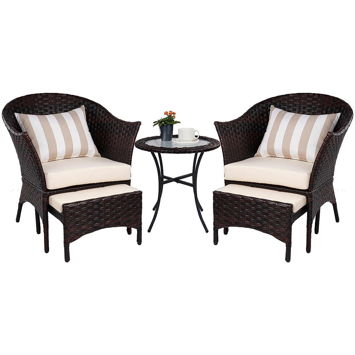 Elevon Patio Conversation Set Outdoor Wicker Furniture with 2 Chairs for Porch and Yard, Beige
