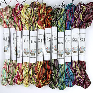 KCS Big skeins of 25 Meters Size 25 Color Variegated Cross Stitch Stranded Threads,12 skeins,01