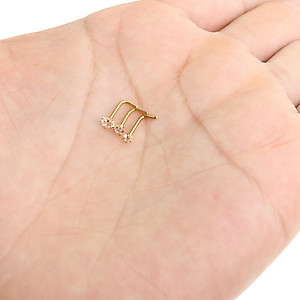 Zifoan 3 Pcs Stainless Steel Nose Rings Studs 20 Gauge L Shaped Curved Nose Piercing Jewelry 2mm 2.5mm 3mm Diamond CZ Nose Stud L Bend for Women Girl Piercing - Gold