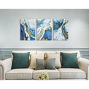 Wall Art Bedroom Gold Wall Decor Abstract Pictures for Living Room Wall Decoration Blue Paintings Large Canvas Art Framed-16''x24''x3 Artwork Decor for Office Bathroom