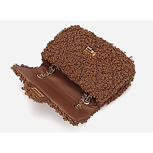 Women Plush Shoulder Bag Fashion Fluffy Crossbody Purse Soft Warm Shopping Dating Bag with Adjustable Chain Strap Indie Cute Tote Bags(Brown)