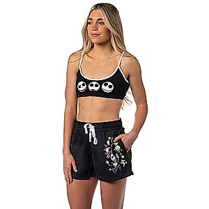 Disney Womens The Nightmare Before Christmas Jack Skellington Bralette and Short Pajama Lounge Set (X-Small) Black
