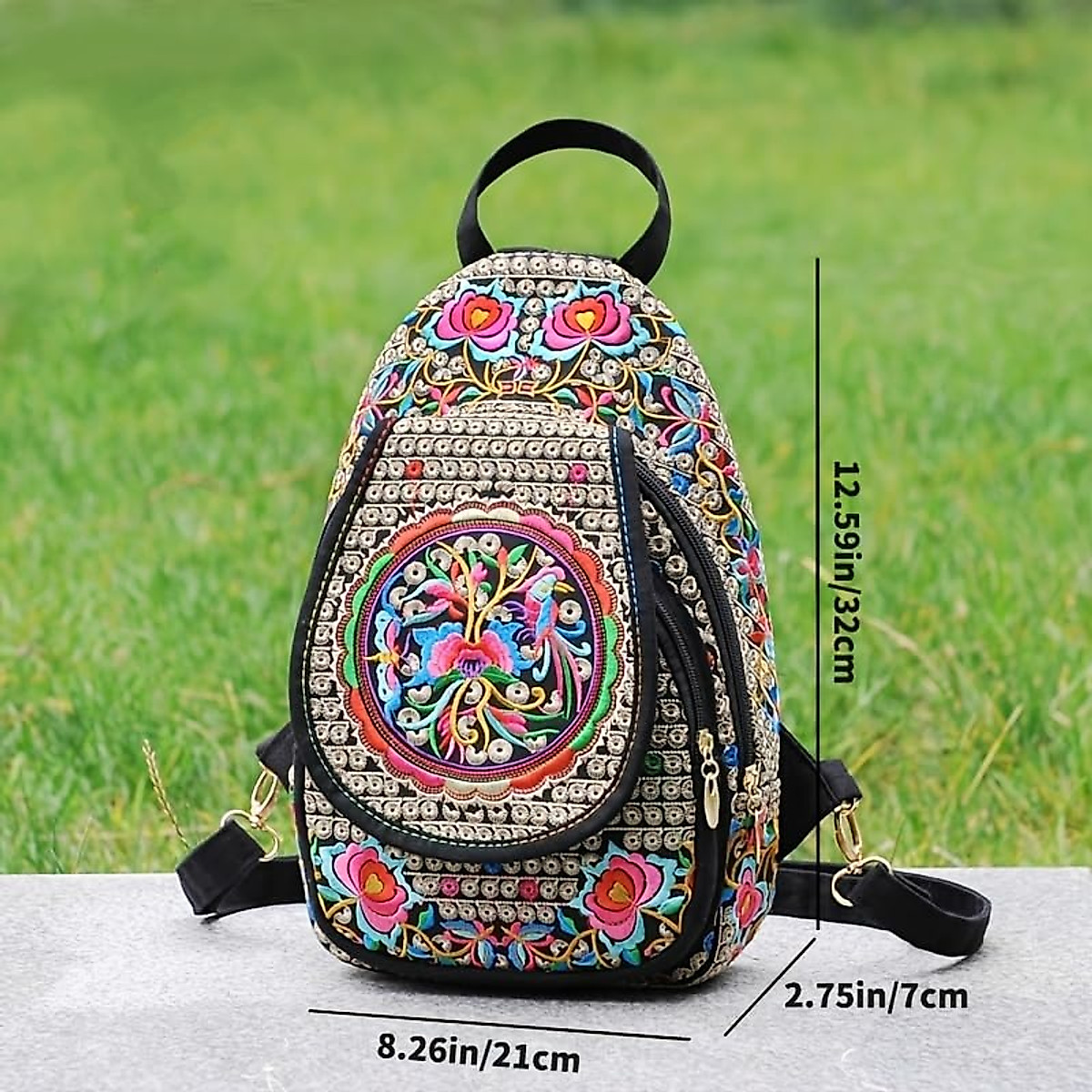 Kteubro Women's Mini Embroidery Backpack, Backpack With Detachable Strap, Multifunction Single Strap Chest Bag