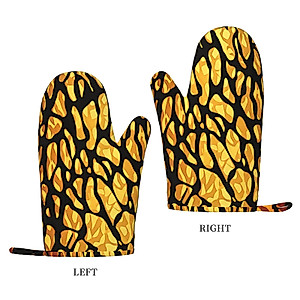 Animal Giraffe Print Printed Oven Mitts Heat Resistant Oven Gloves Non-Slip Silicone Kitchen Gloves for Cooking Baking BBQ Gloves 1 Pair