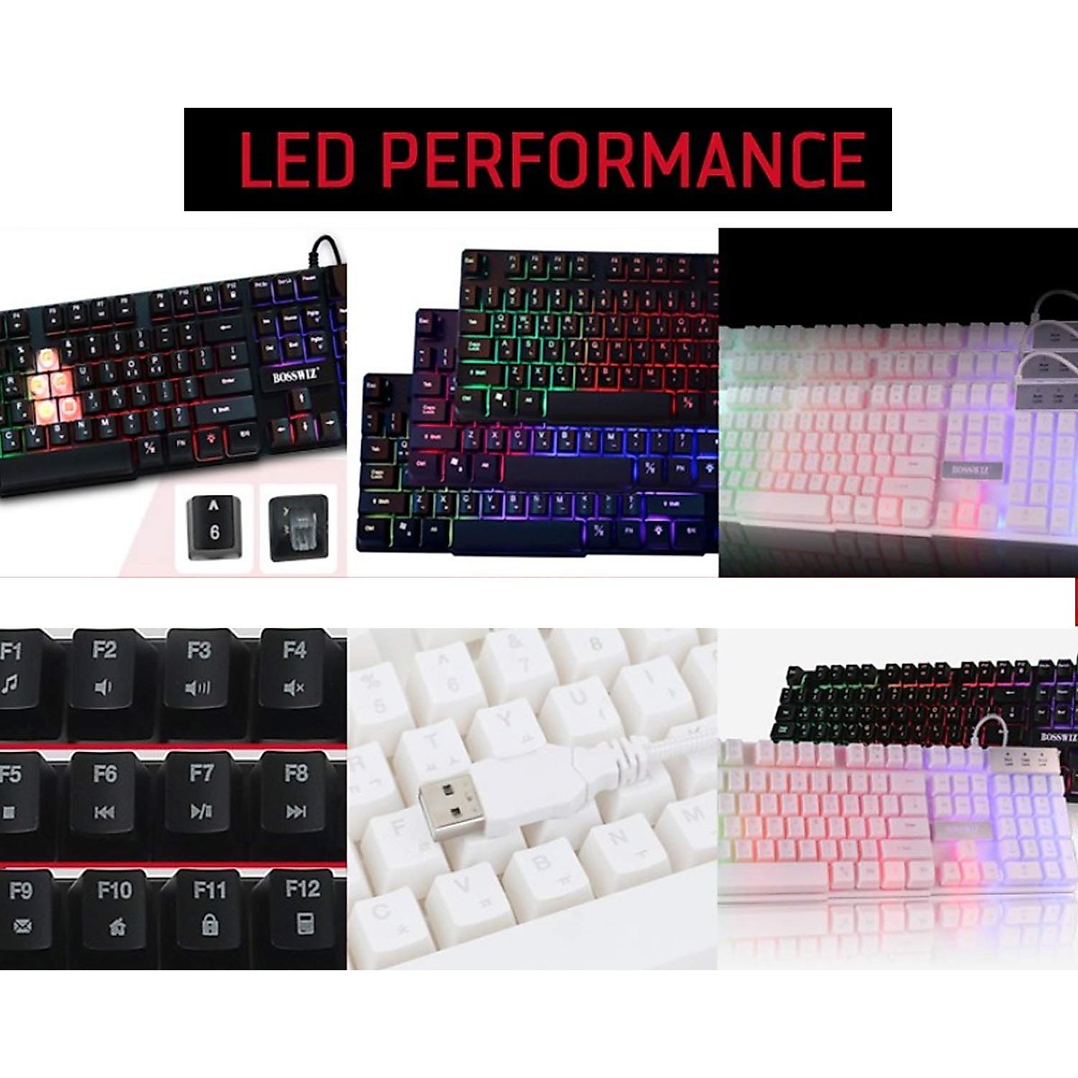 Bosswiz Gaming Keyboard, K80 3 Color Backlight LED, Mechanical, USB, 104 Keys, Korean/English (QWERTY), Ambidextrous, Modern Style, Office Use