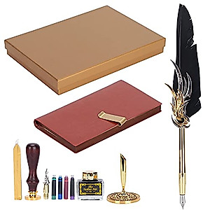 GOWENIC Dip Calligraphy Pen Set, Ink Sac Pen Kit Retro Carved Design for Office for Home (SP139001 black)