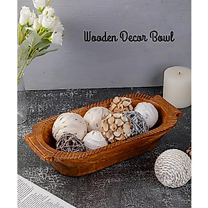 Mie Creations 14'' Large Wooden Dough Bowl for Decor, Huge Decorative Centerpiece Oval Tray Rustic Dough Bowls for Table, Hand Turned Long Wood Bowl