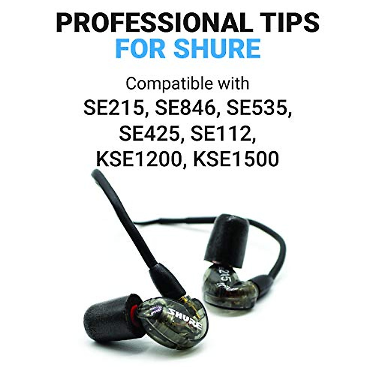 Comply Professional Series Memory Foam Tips for All Shure Earbuds | Size Medium, 3 Pairs,Black