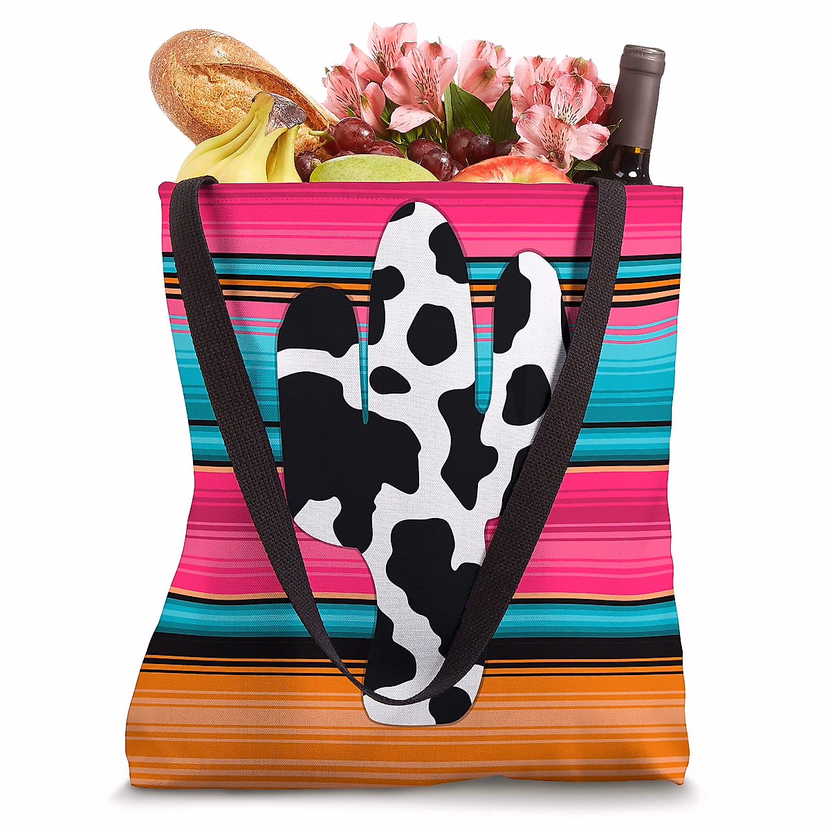 Serape Cactus Cow calf print pattern colorful Tote Bag