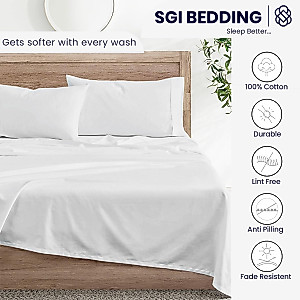 SGI bedding 600 Thread Count 4 Piece 100% Egyptian Cotton Full Size Sheets Set, 15" Deep Pocket Sheet Set, Premium, Breathable, Soft and Hotel-Quality Luxury Sheets - White