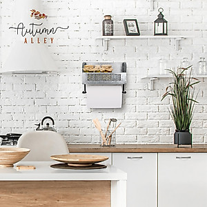 Autumn Alley Rustic Paper Towel Holder with Shelf Wall Mounted – Stylish Farmhouse Paper Towel Holder – Galvanized Paper Towel Hanging Rack – Farmhouse Kitchen and Bathroom Wall Decor