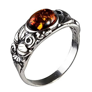 HolidayGiftShops Sterling Silver and Baltic Honey Amber Ring Dorota