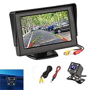 VIGORWORK 4.3 inch TFT LCD Desktop Display/Car Monitor, with(12V) Waterproof 4 LEDs Car Rear View Camera, for Car/Truck/RV,/Mini-Van