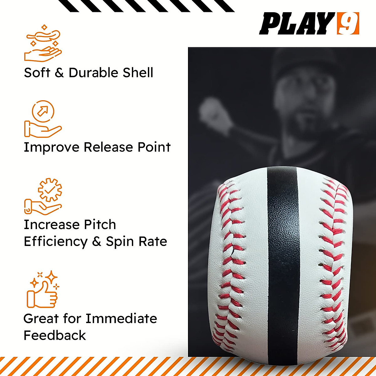 SHOP PLAY 9 Play9 Baseball Training Ball - Leather Baseball Pitching & Throwing Trainers - Spin Ball for Pitchers & Catchers, Youth & Adult (2 Seams)