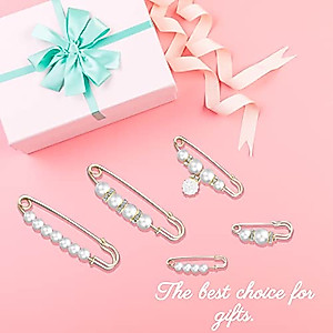 Sonloka Pearl Brooch Pins for Women Fashion, Crafts, Sweater Shawl Clip Double Gold Waist Pants Extender Safety Pins,5 Pcs (White)
