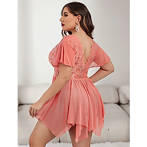Avidlove Womens Plus Size Babydoll Floral Sexy Lace Teddy Lingerie Deep V Nighty Mesh Sleepwear Rose Pink