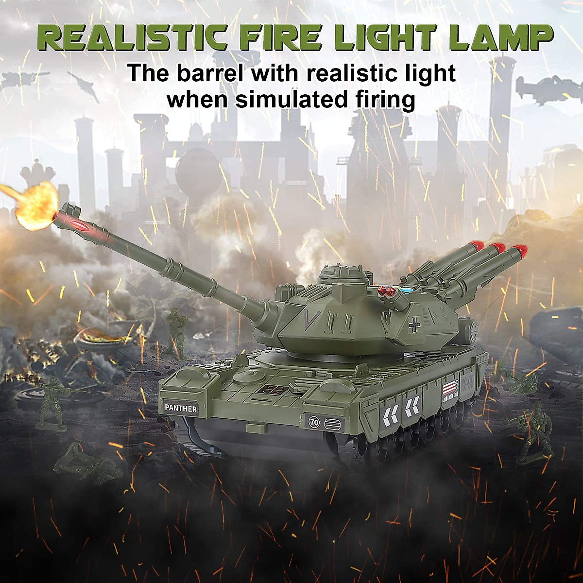 UNIH Tank Toy Sets, Military Transport Tank and 4PCS Army Vehicles, Tank & Vehicle Playset with 4 Sound and Launcher Birthday Gift for Kids Boys 3 4 5 6 7 Years Old ( Army Men Soldiers Included)