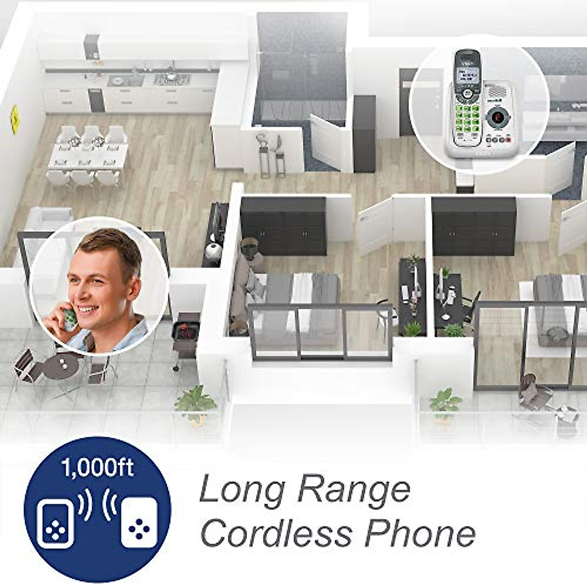VTech CS6124 DECT 6.0 Cordless 2K DCI 1080p Phone with Answering System and Caller ID/Call Waiting, White with 1 Handset