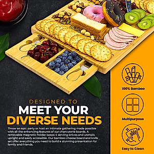 Brookline Bamboo Cheese Board and Knife Set - Charcuterie Boards Set & Cheese Platter Serving - House Warming Gifts, New Home, Anniversary & Wedding Gifts for Couple, Bridal Shower Gift for Women