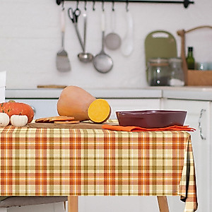 Lenyunge 4PCS Orange Fall Plaid Tablecloth,Checkered Thanksgiving Disposable Tablecloth Waterproof Plastic Autumn Buffalo Plaid Table Cloth for Fall Thanksgiving,54x108Inch