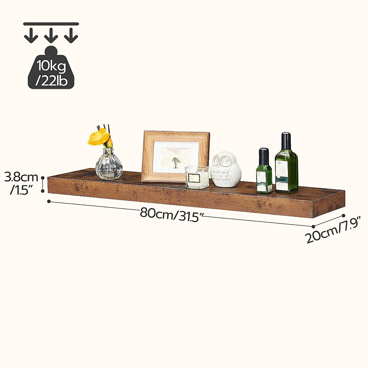 HOOBRO Floating Shelves, Wall Shelf Set of 2, 31.5 Inch Hanging Shelf with Invisible Brackets, for Wall Bathroom, Bedroom, Toilet, Kitchen, Office, Living Room Decor, Rustic Brown BF80BJP201
