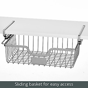 mDesign Wire Under Shelf Organizer for Cabinet - Sliding Basket for Under Cabinet Shelf - Hanging Storage Organizer Rack for Kitchen and Pantry with Label Space - Carson Collection - 2 Pack - Chrome