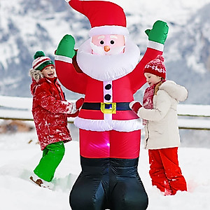 5ft Christmas Inflatable Santa Claus with Gift Bag, Indoor Outdoor Christmas Decoration with Lights, Yard Lawn Garden Xmas Party Prop Decor, Cute Fun Xmas Holiday Decor with Tethers, Stakes, Sandbags