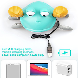 ZONICE Crawling Crab Baby Toy with Music and LED Light Up for Kids, Toddler Interactive Learning Toy with Automatically Avoid Obstacles, Build in Rechargeable Battery (Green)