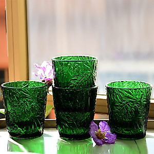 Jomop Handmade Pressed Colored Tumbler Drinking Glasses Green Set of 4 Retro (4, Old Fashioned Glasses)