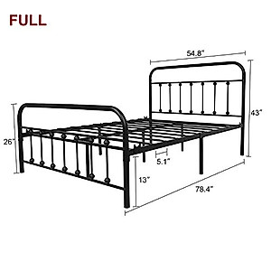 NEEBIRGELIA Black Metal Bed Frame Full Size with Headboard and Footboard Single Platform Mattress Base,Metal Tube and Iron-Art Bed（Full,Black）