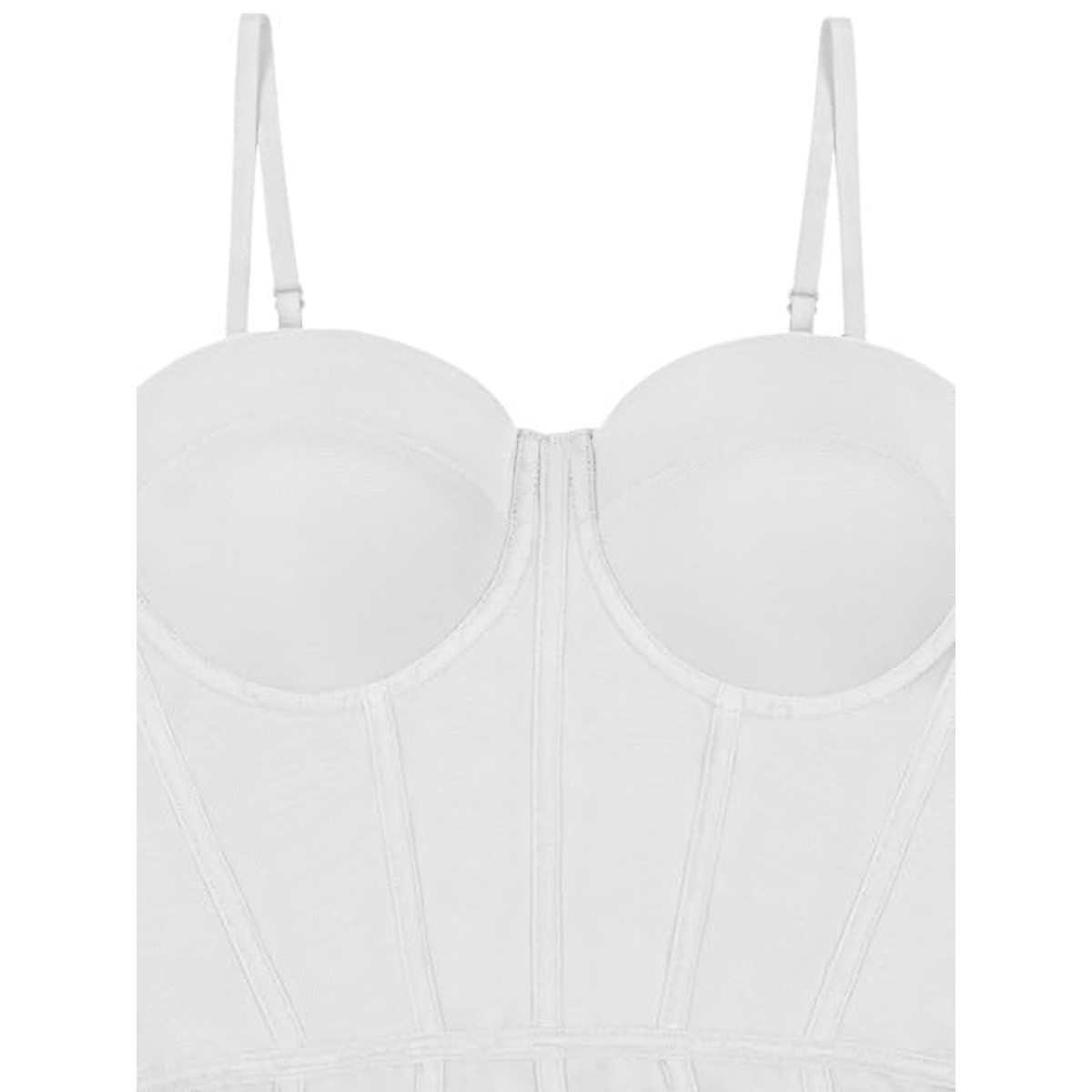 REORIA Women's Summer Sexy Mesh Sheer Spaghetti Strap Backless Going Out Slimming Bustier Corset Leotards Tummy Control Bodysuit Tank Top with Built in Bra (White Large)