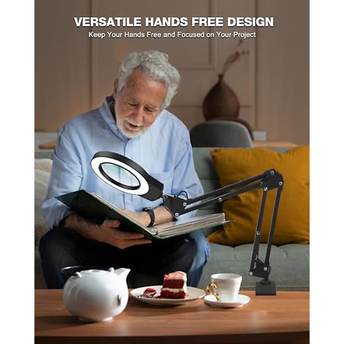 10X Magnifying Glass Light Stand Desktop Lamp Desk Table Close Work Up for Crafting, Model Assembly, Reading, Sewing, Jewelry Making ,Easy Adjustable Head Controller, Wide Compatibility Clamp