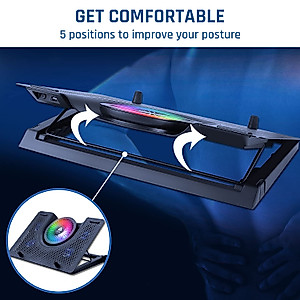 KLIM Nova RGB Laptop Cooling Pad - New - Gaming Laptop Cooler with Phone Holder - Quiet Laptop Stand with Fan - Compatible up to 17"- Ventilador para Laptop - 5-Year Warranty - Mac PS5 PS4 Xbox One