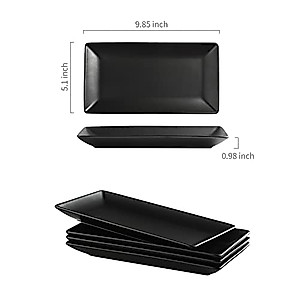 Gomakren Black Serving Platter Set of 4 Porcelain Serving Plates Rectangular Serving Dishes and Platters Serving Trays for Party Food Appetizer Salads Sushi, 10 Inches Black Serveware Gifts