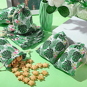 Saintrygo 20 Pcs Tropical Gift Bags Hawaii Gift Bags Luau Party Favor Luau Gift Bags Drawstring Luau Party Favor Bags Tropical Palm Leaf Candy Bag Jewelry Pouches for Summer Luau Aloha(5 x 7 Inch)