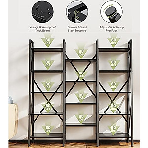 Gizoon Modern Triple Wide 5 Tiers Bookshelf with Storage,Industrial Bookcase with 14 Open Display Shelves, Large Etagere for Living Room/Home/Office-Black