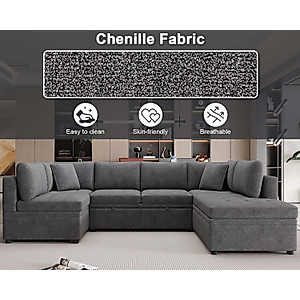 Suheww Pull-Out Sleeper Sectional, 117.3" Modular Sectional Sleeper Sofa with Pull Out Couch Bed, U Shaped Sectional Sleeper Sofa with Pullout for Living Room Grey