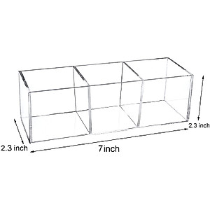 dedoot Acrylic Drawer Organizer, Clear 3 Compartment Makeup Organizer and Storage Small Clear Vanity Organizers for Makeup Brush, Home and Office Supplies, 7x2x2inch