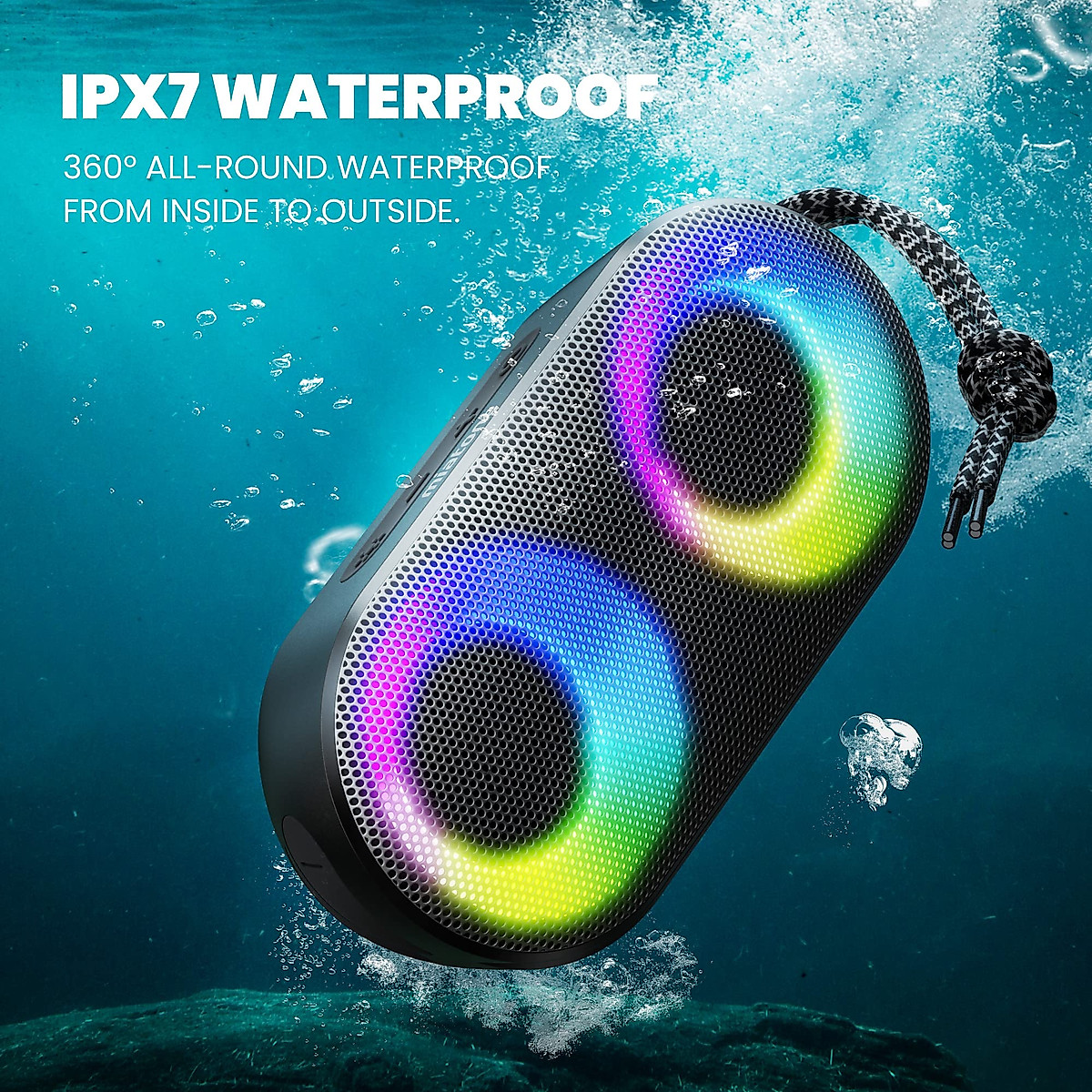 MIATONE Portable Bluetooth Speakers with Lights, Bluetooth Speaker Kids, 15W, IPX7 Waterproof, Bluetooth 5.3, 24H Playtime, Built-in MIC, TWS Portable Speaker for Gifts Teen Boys Speaker