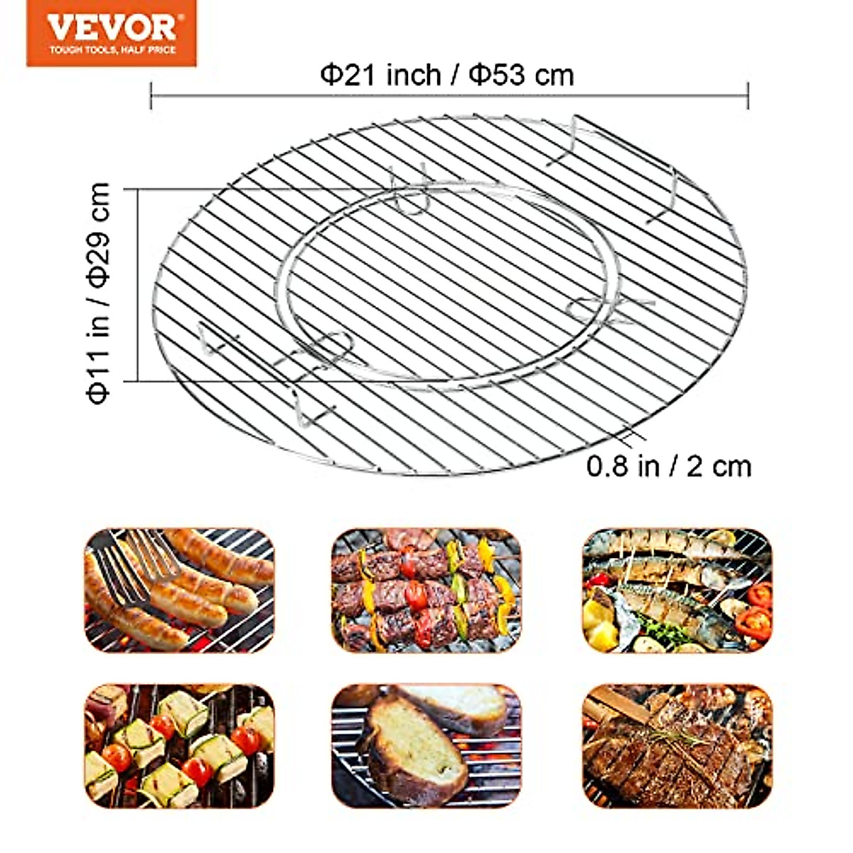 VEVOR 21 inch 22 inch, Round Grates Kettle Charcoal Grill Replacement Parts for Outdoor Cooking, Barbecue Camping, Picnic, Backyard, Silver