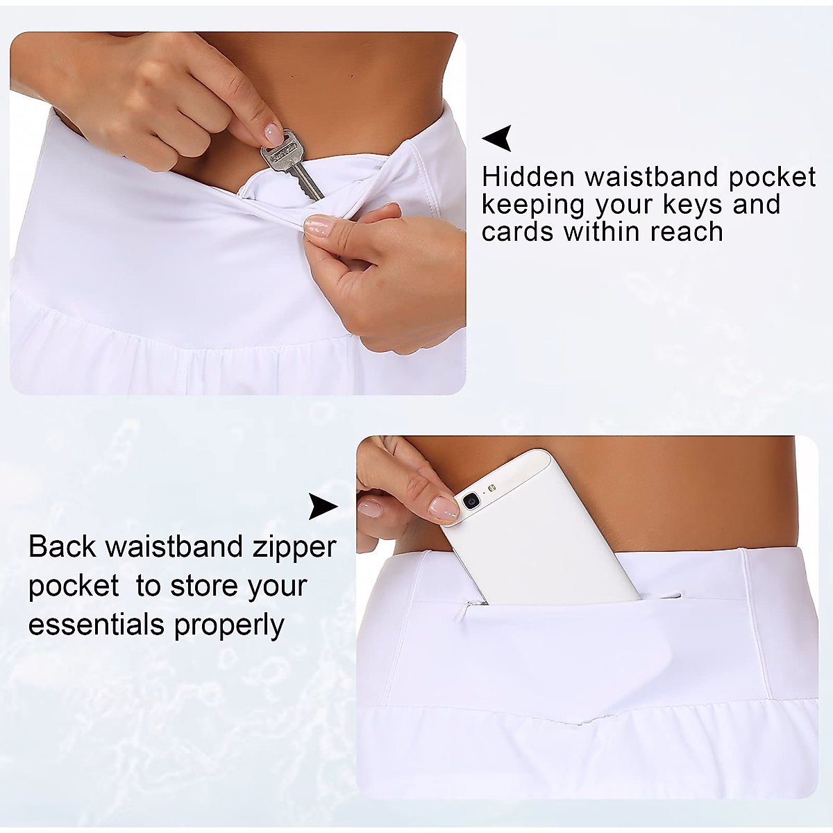 THE GYM PEOPLE Womens High Waisted Running Shorts Quick Dry Athletic Workout Shorts with Mesh Liner Zipper Pockets (White, Large)