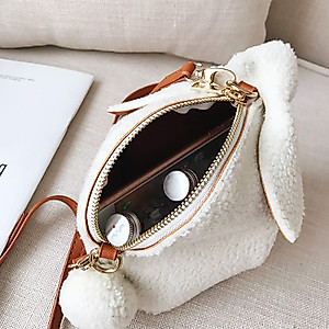 QZUnique Rabbit Shape Handbag Women's Lovely Plush Toy Crossbody Bag Rope Strap Shoulder Bag