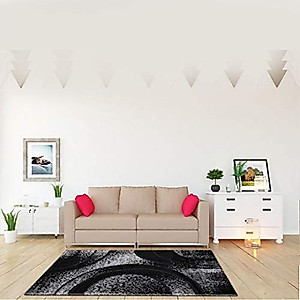 L'Baiet Naomi Black White Abstract Circle Pattern Graphic Soft Shag Indoor 2' x 3' Area Rug