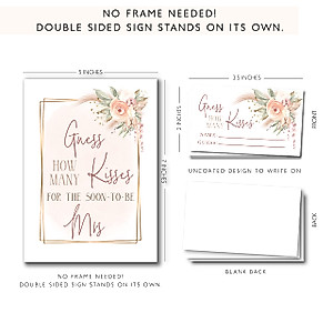 Your Main Event Prints Boho Pink Gold Pompas Grass How Many Kisses Game Sign and Cards Great For Bridal Showers and Weddings, Floral